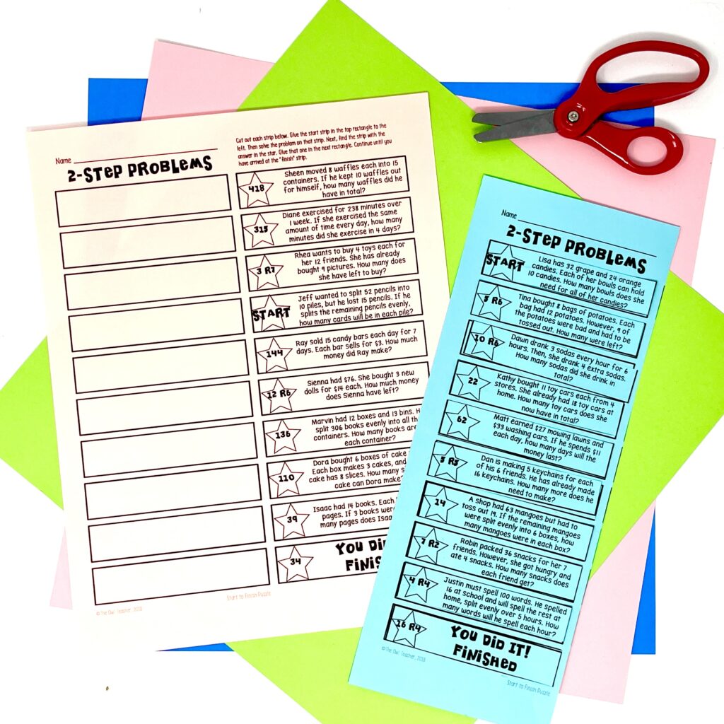 Multi-Step 2-step Word Problems Math Game and Puzzles