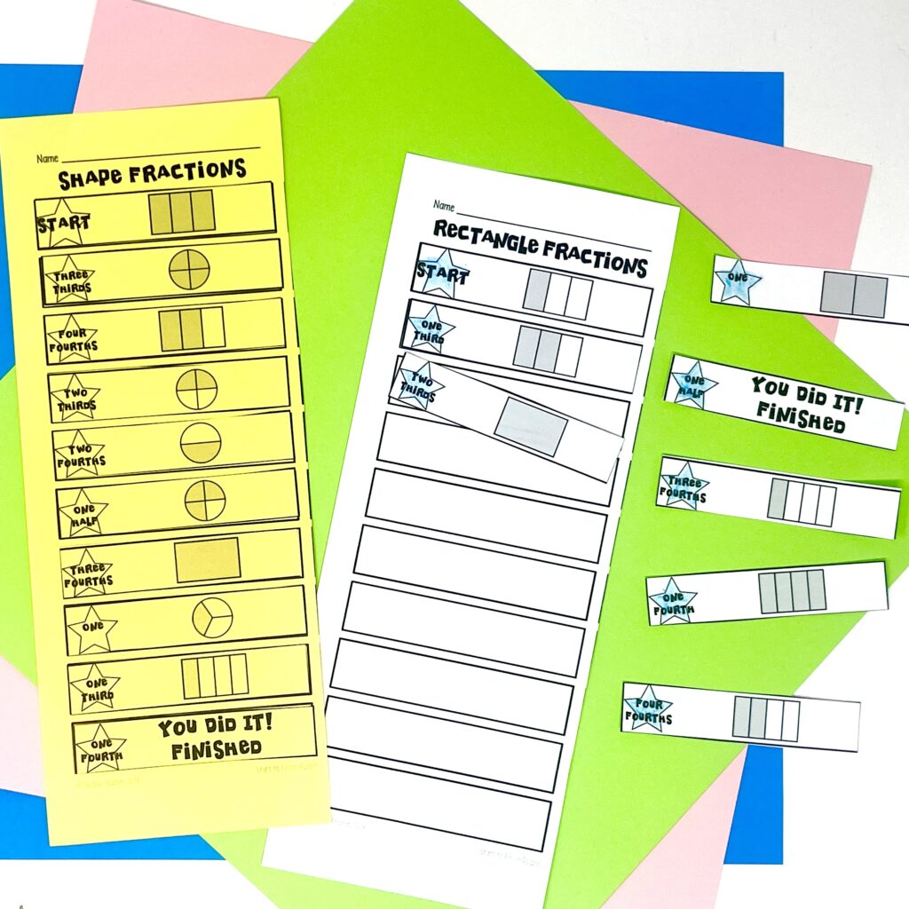 Fractions Math Puzzles - Halves, Thirds, Fourths Partitioning Shapes