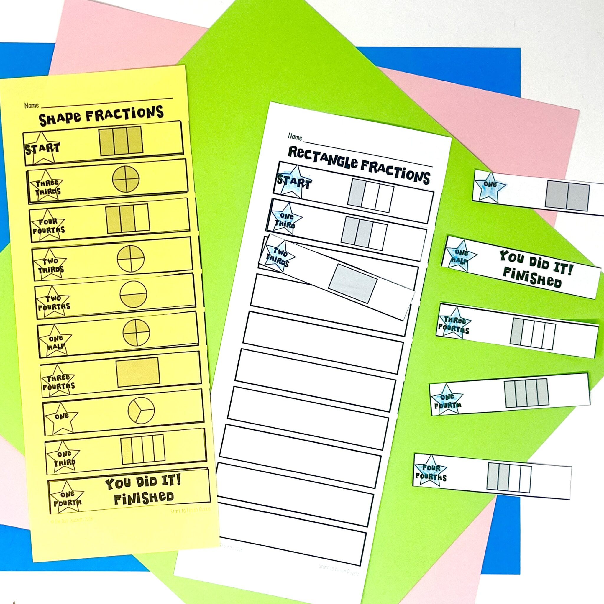 Fractions Math Puzzles - Halves, Thirds, Fourths Partitioning Shapes