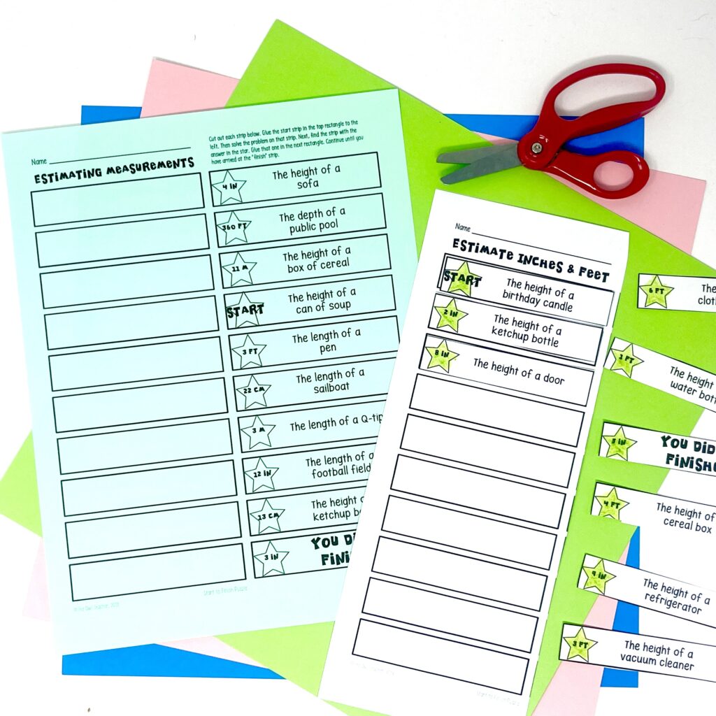 Measurement Math Puzzles - Estimating Inches, Feet, Meters, Centimeters