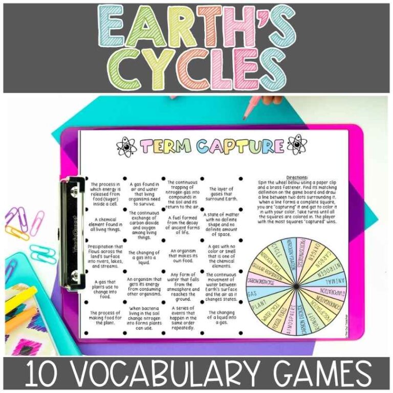 Earth's Cycles Science Vocabulary Games Centers - The Owl Teacher