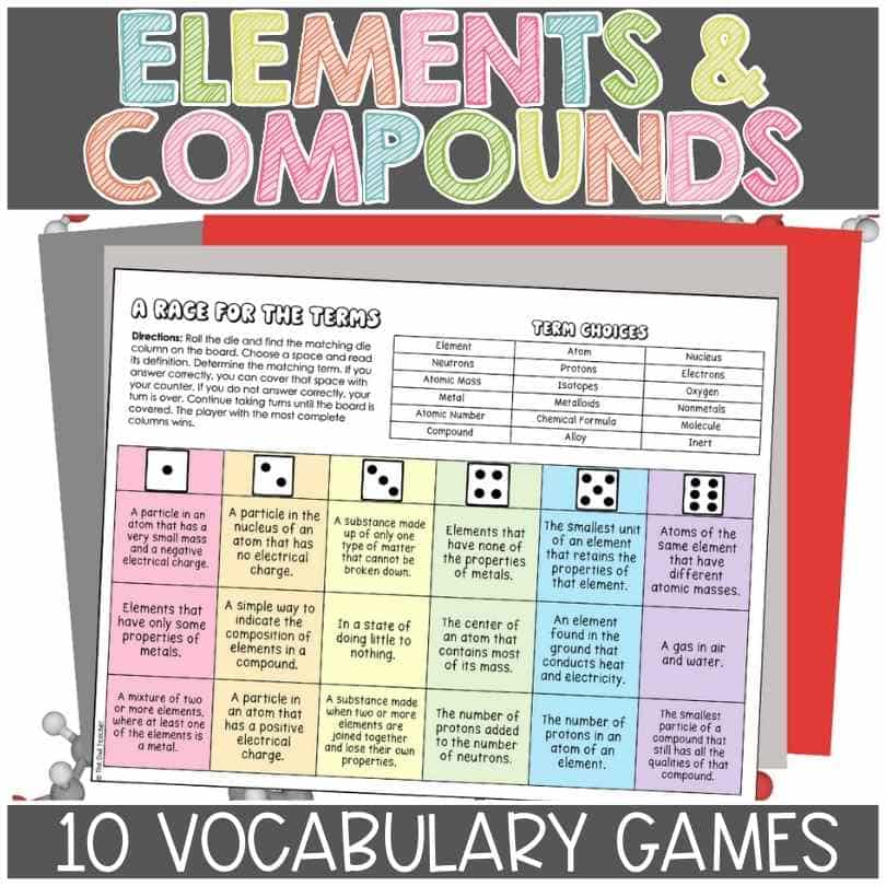 Elements & Compounds Chemistry Science Vocabulary Games - The Owl Teacher