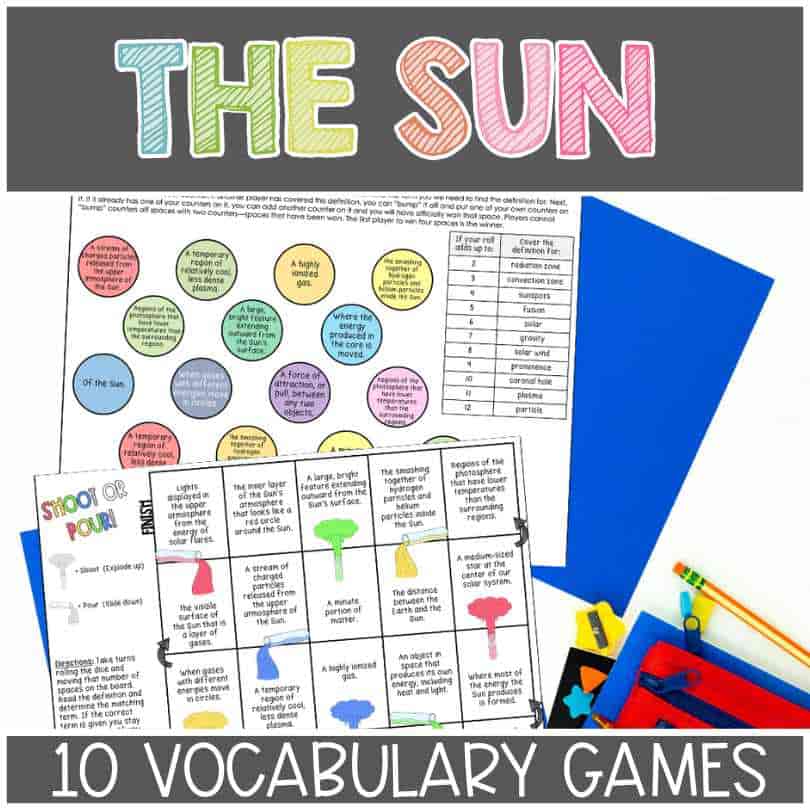The Sun Science Vocabulary Games - The Owl Teacher