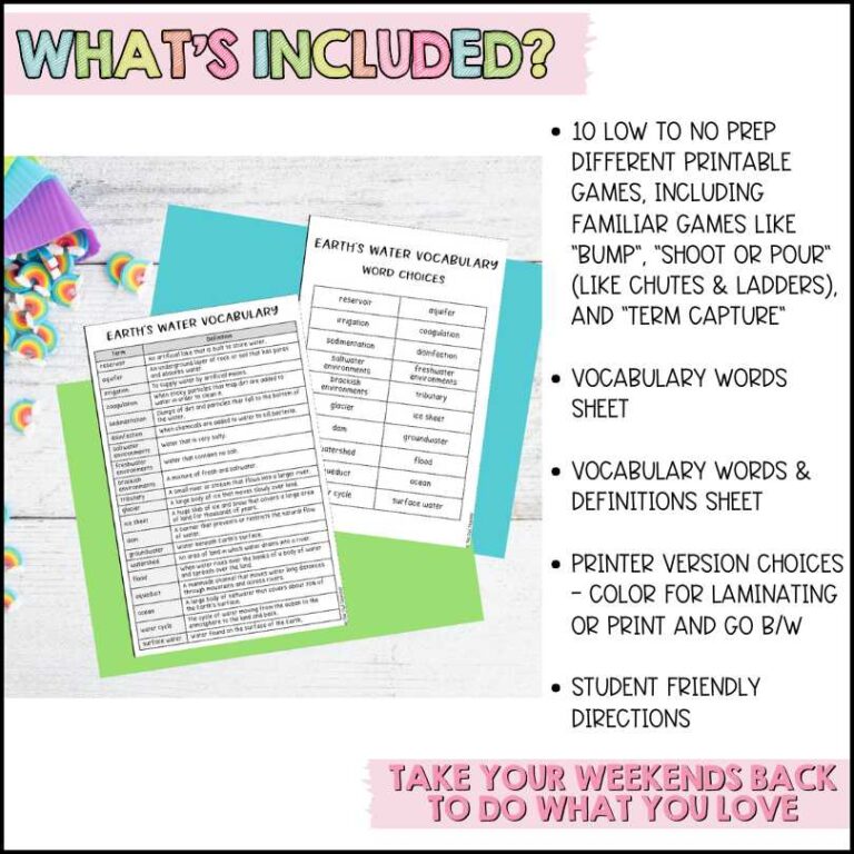 Earth's Water Science Vocabulary Games Centers - The Owl Teacher