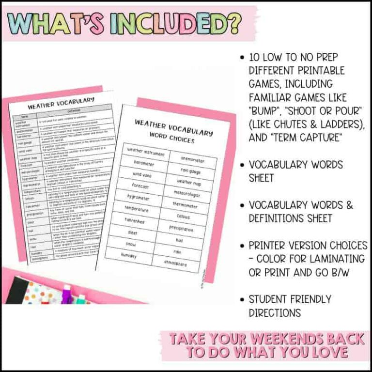 Weather Tools Science Vocabulary Games - The Owl Teacher