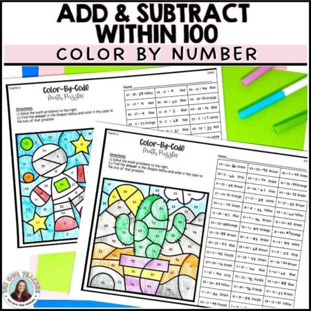 Add and Subtract Within 100 Color By Number - The Owl Teacher