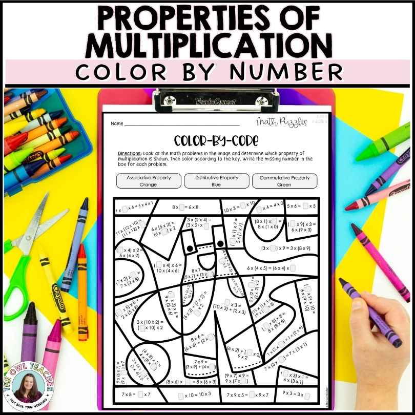 Properties of Multiplication Color By Number Activity - The Owl Teacher