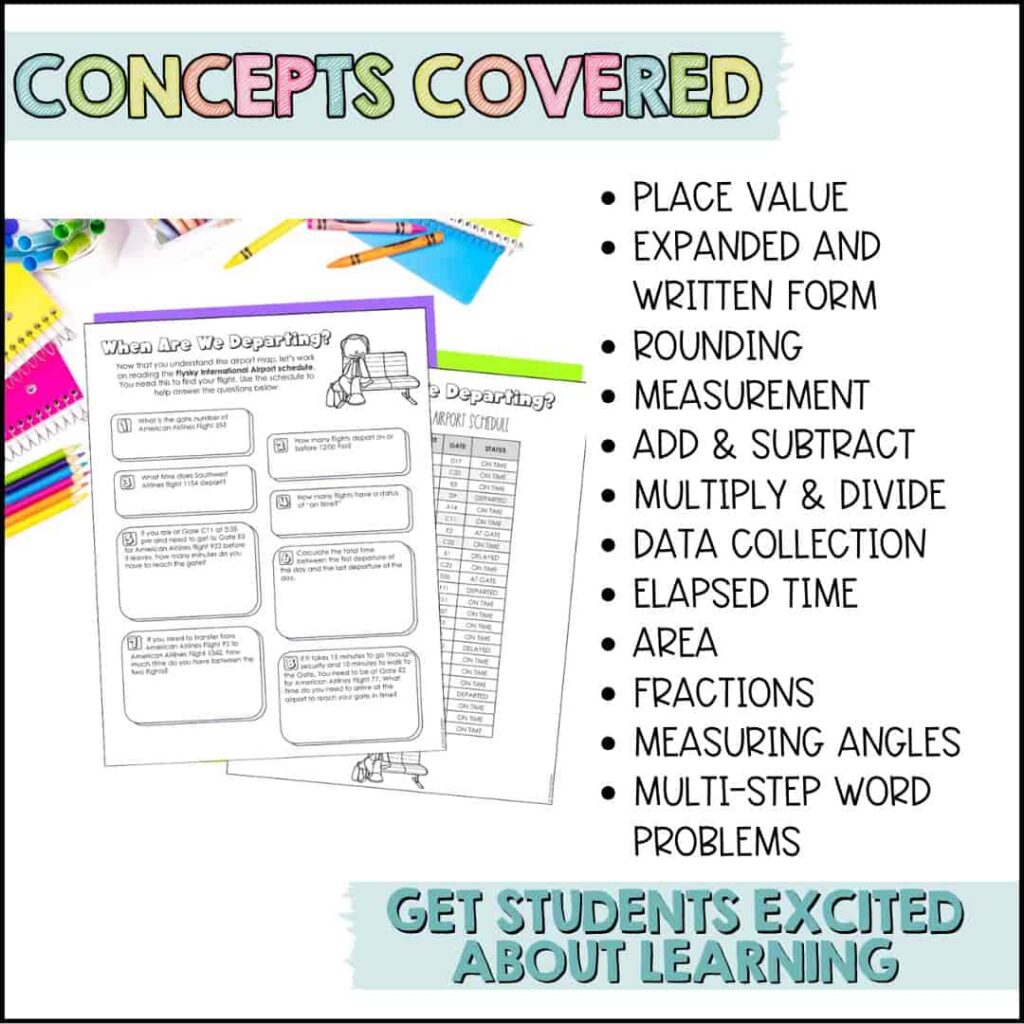 Grade 4 Math Review Mixed Skills -Airport Adventure - Real World Math ...