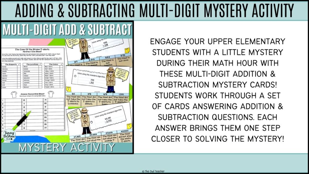 Multi-Digit Adding and Subtracting Math Mystery - The Owl Teacher