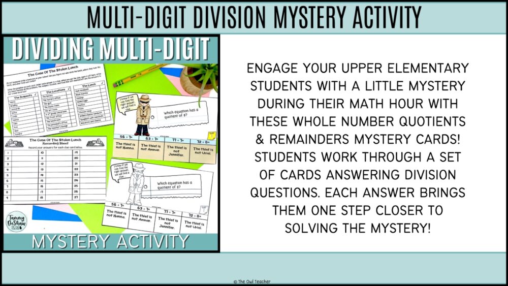 Division of Multi-digit Numbers Math Mystery - The Owl Teacher