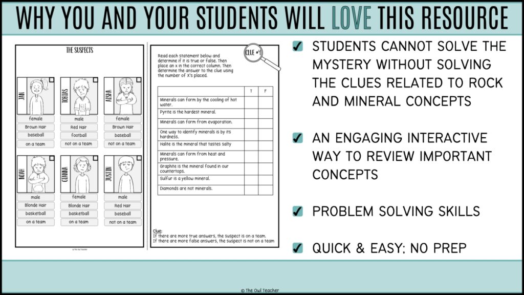 Rocks and Minerals Science Mystery Review and Practice Sheet - The Owl ...